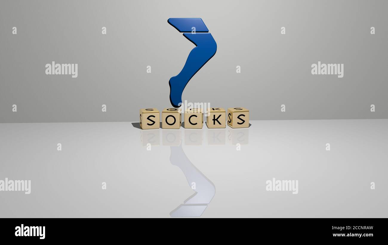 socks text of cubic dice letters on the floor and 3D icon on the wall ...