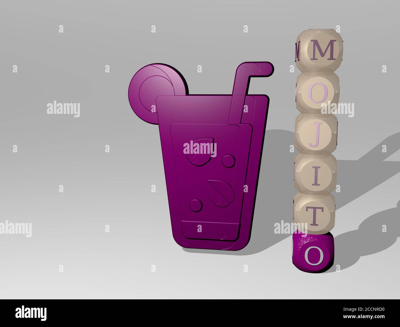 mojito 3D icon beside the vertical text of individual letters, 3D ...