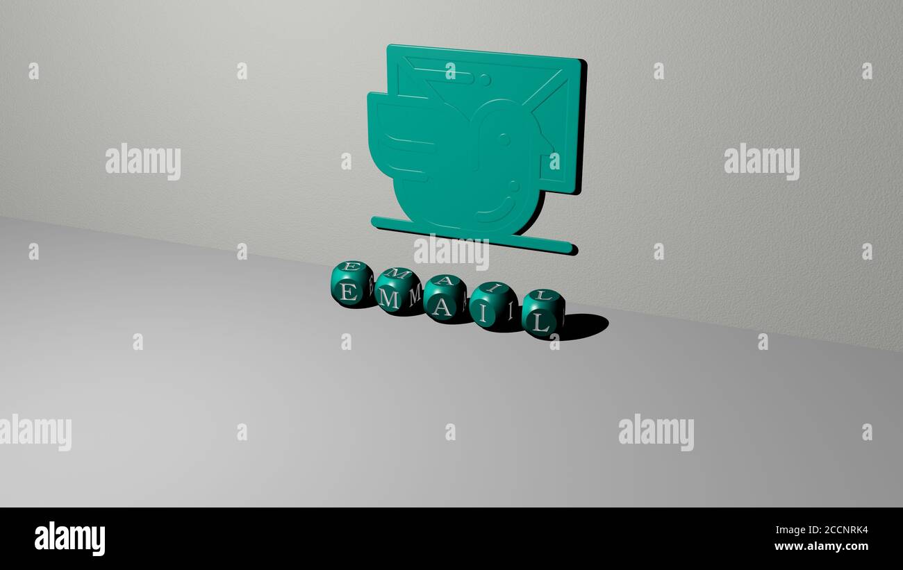 EMAIL 3D icon on the wall and text of cubic alphabets on the floor, 3D ...
