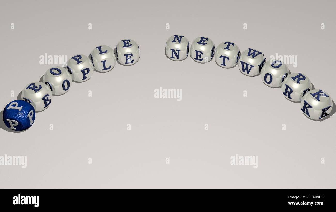 people network text of dice letters with curvature, 3D illustration ...