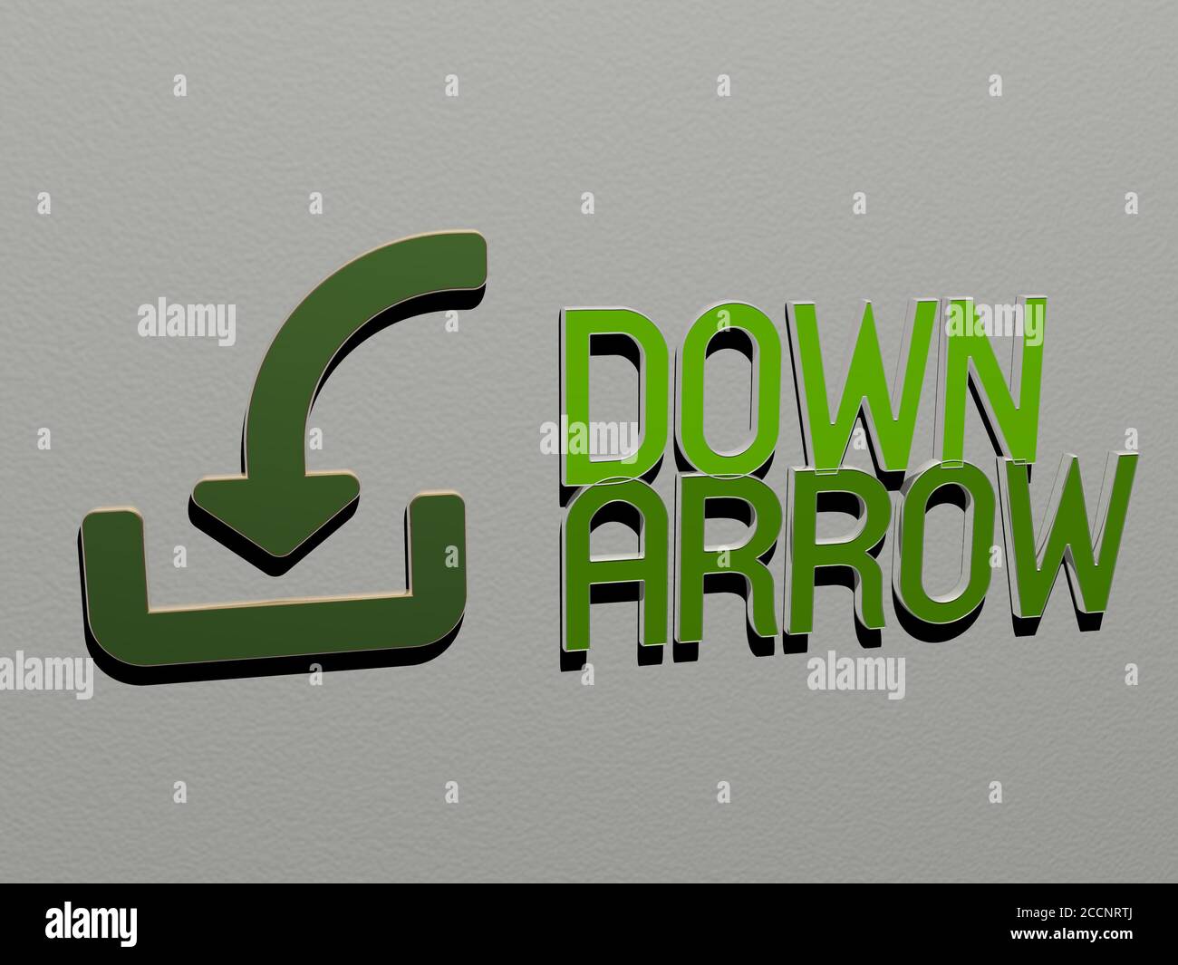 down arrow icon and text on the wall, 3D illustration Stock Photo - Alamy