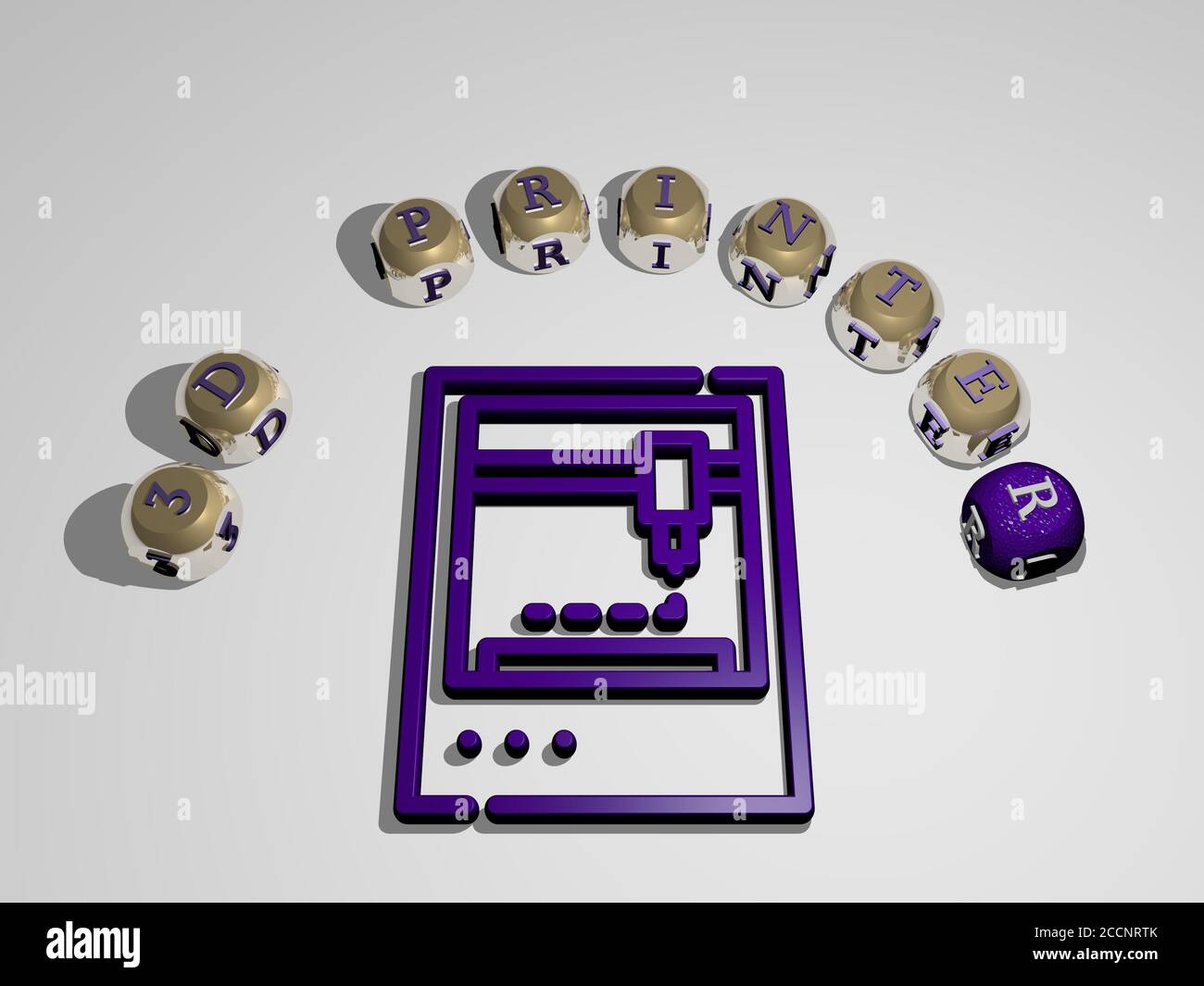 3d printer 3D icon surrounded by the text of cubic letters, 3D ...