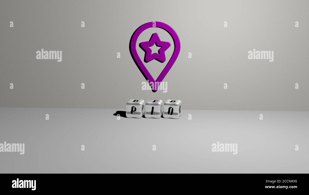 PIN 3D icon on the wall and cubic letters on the floor, 3D illustration ...