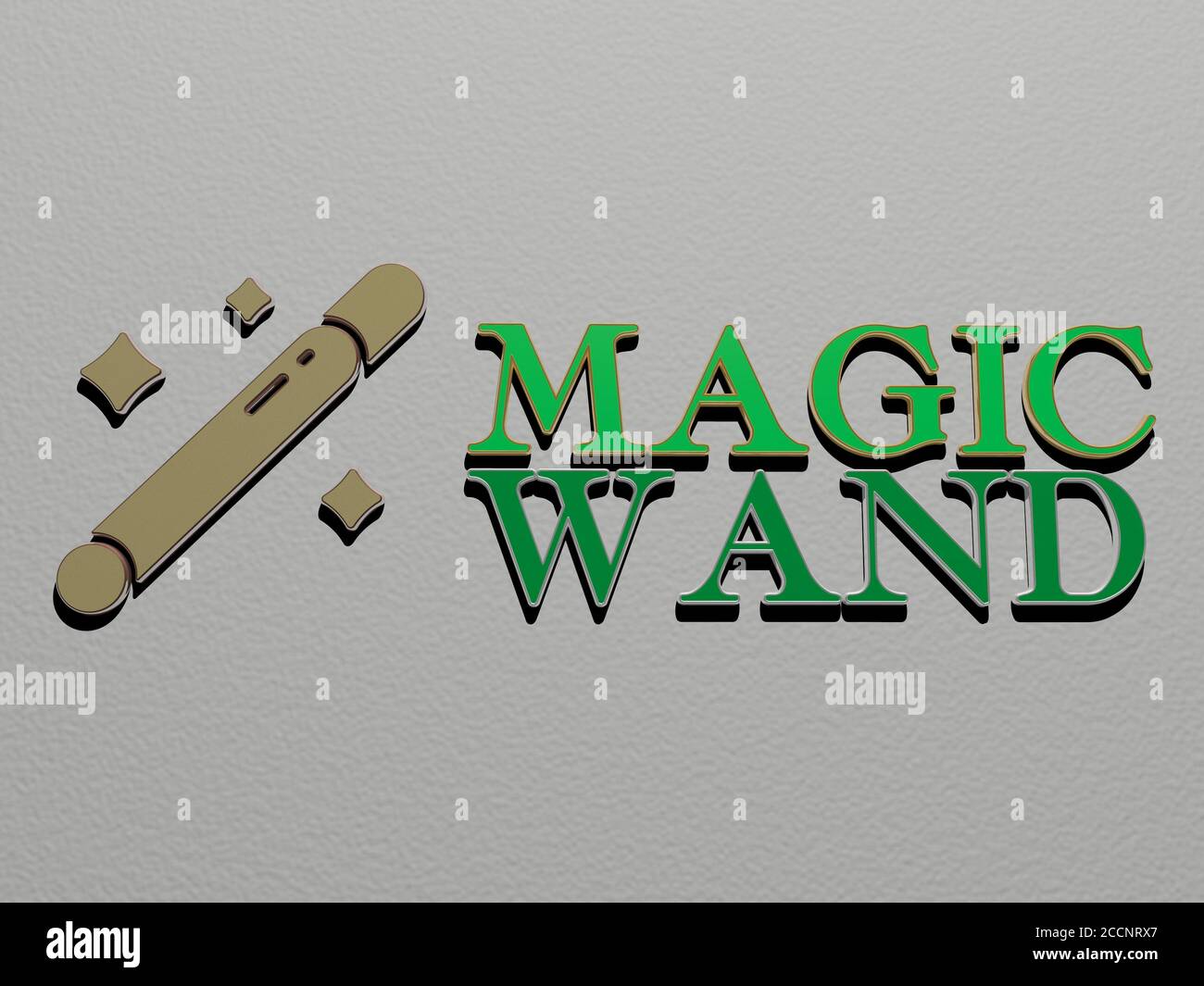magic wand icon and text on the wall, 3D illustration Stock Photo - Alamy