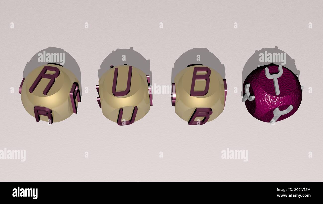 RUBY text by cubic dice letters, 3D illustration Stock Photo - Alamy