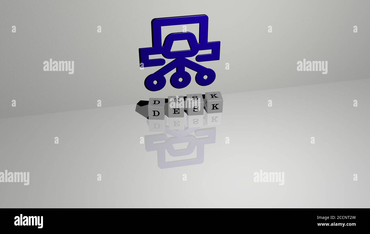 desk text of cubic dice letters on the floor and 3D icon on the wall ...