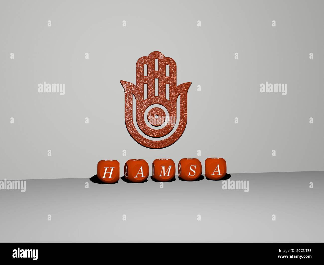 3D illustration of hamsa graphics and text made by metallic dice ...