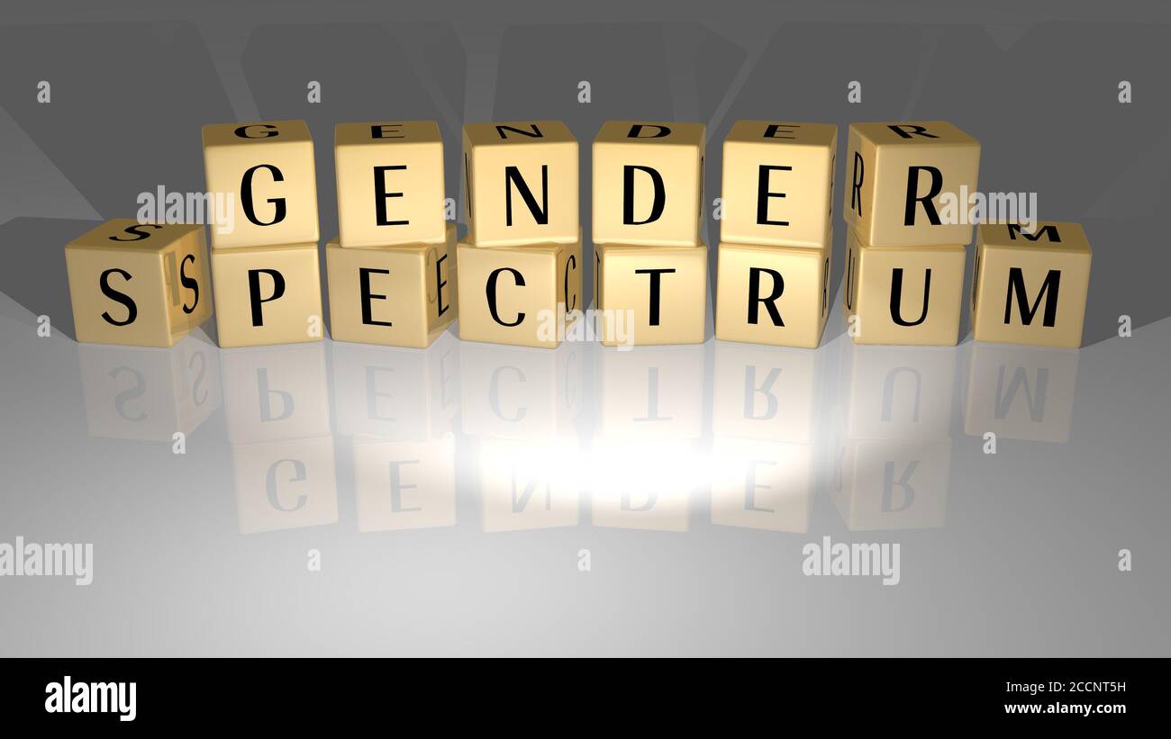 Gender spectrum text of cubic dice letters on the floor and 3D icon on ...