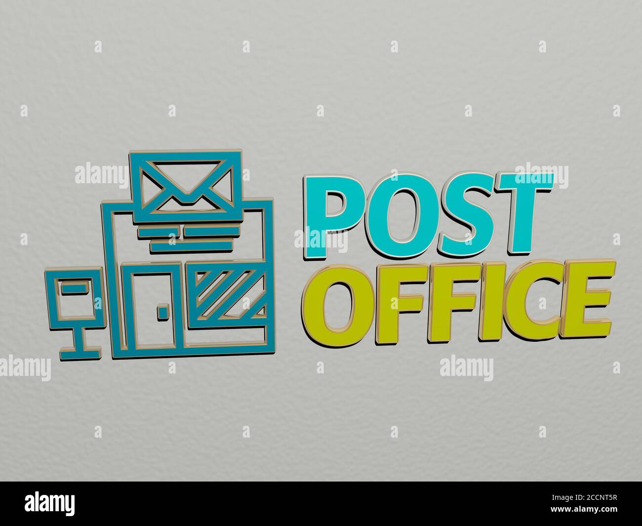 3D graphical image of post office vertically along with text built by ...