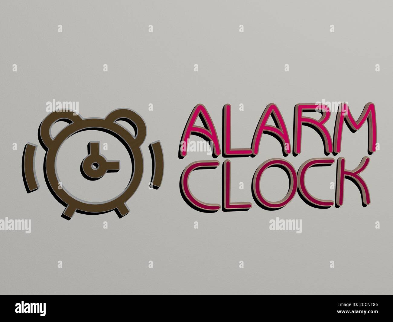 alarm clock icon and text on the wall, 3D illustration Stock Photo - Alamy