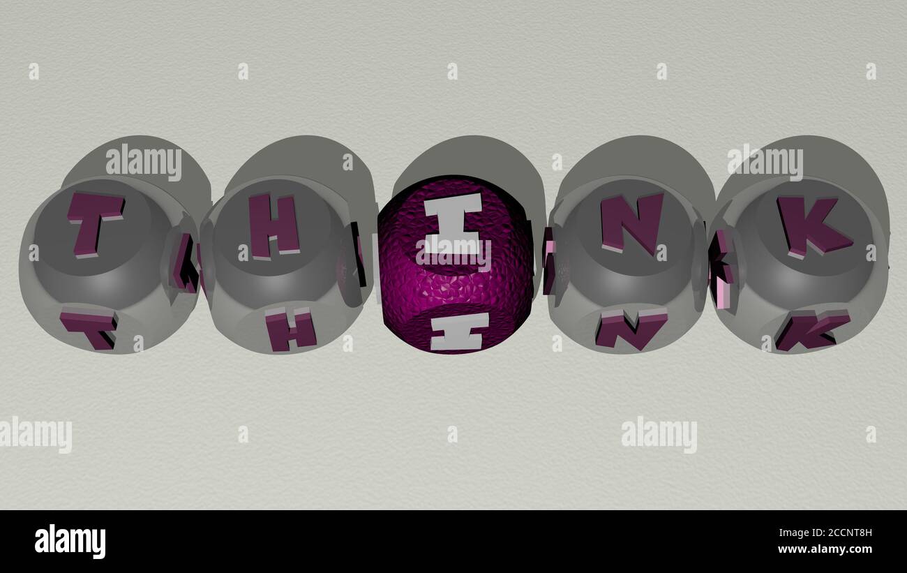 THINK text by cubic dice letters, 3D illustration Stock Photo - Alamy