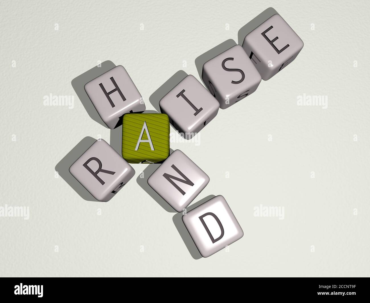 raise hand crossword by cubic dice letters, 3D illustration Stock Photo ...