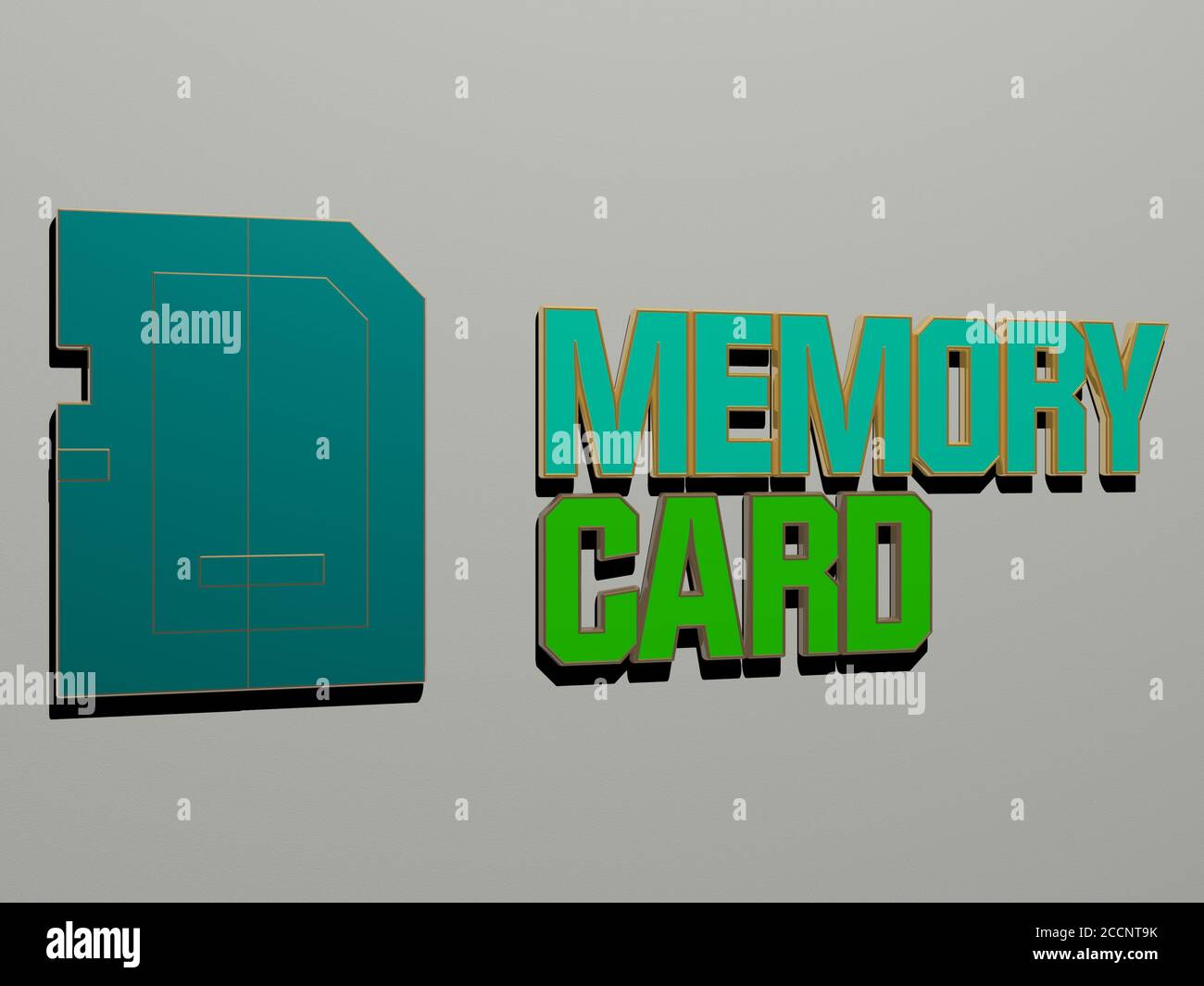 3D illustration of MEMORY CARD graphics and text made by metallic dice ...