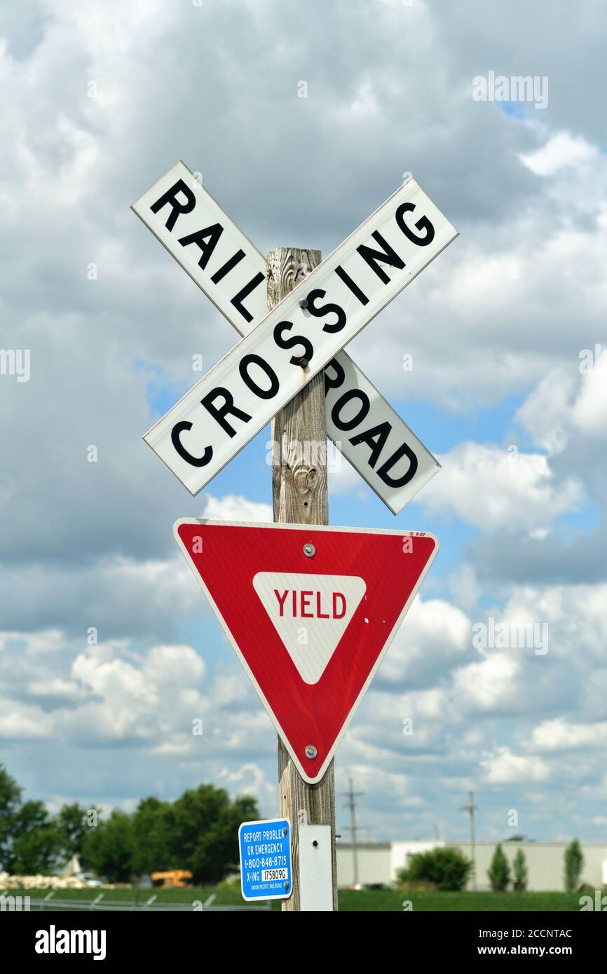 Earlville, Illinois, USA. A sign normally reserved for rural areas sits ...