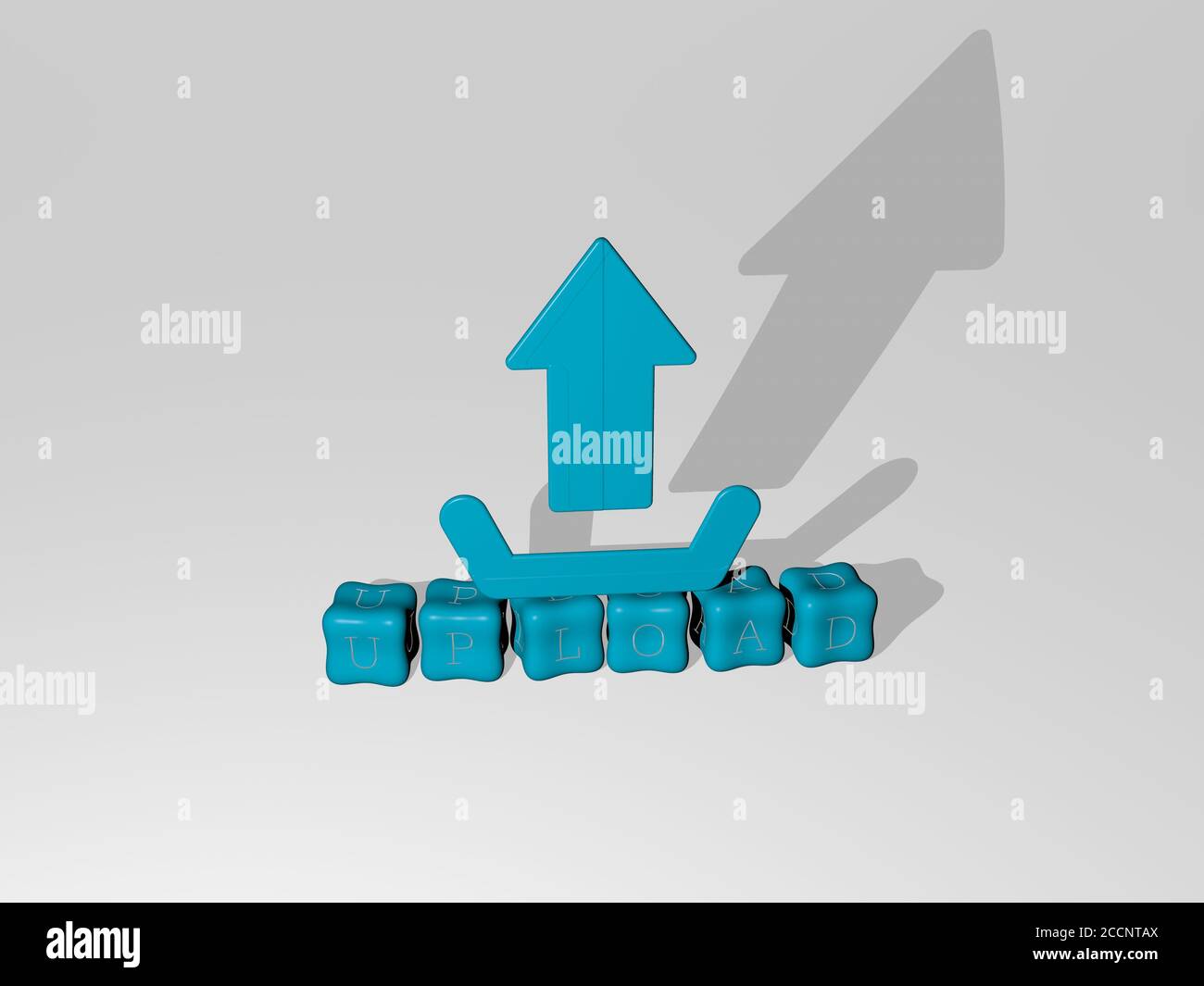 UPLOAD 3D icon object on text of cubic letters, 3D illustration Stock ...