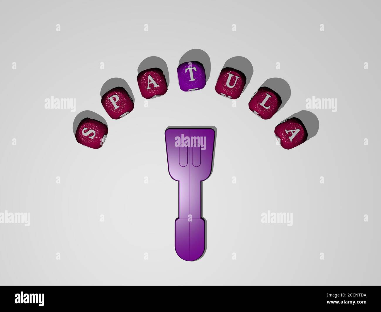 spatula icon surrounded by the text of individual letters, 3D ...