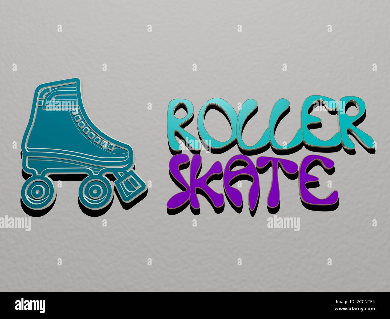 3D illustration of roller skate graphics and text made by metallic dice ...