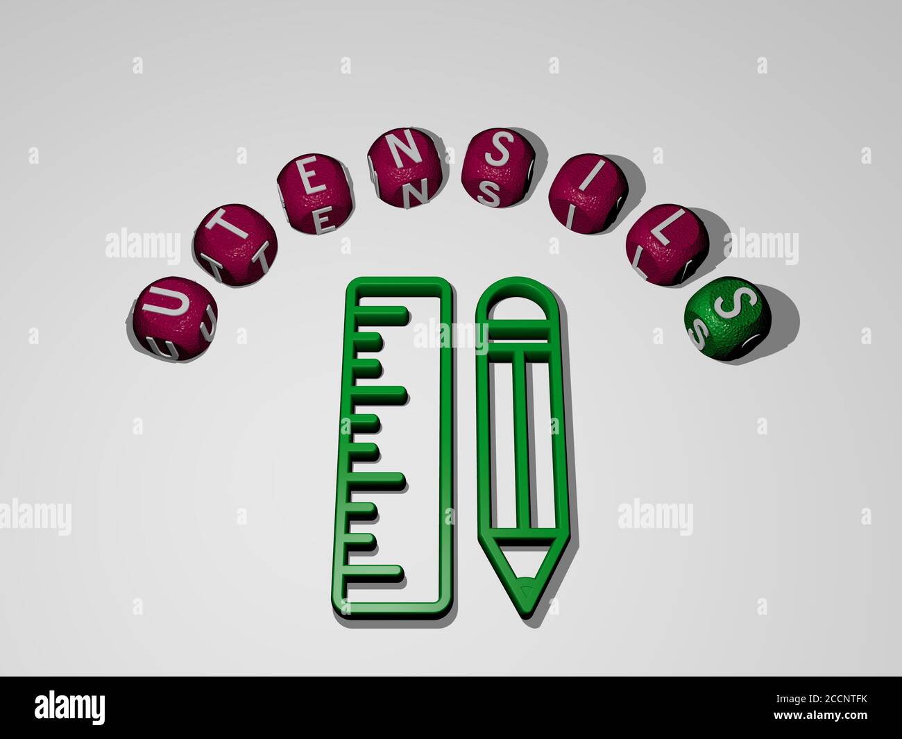 UTENSILS icon surrounded by the text of individual letters, 3D ...