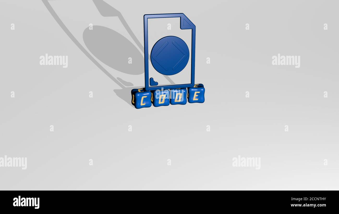 code 3D icon object on text of cubic letters, 3D illustration Stock ...