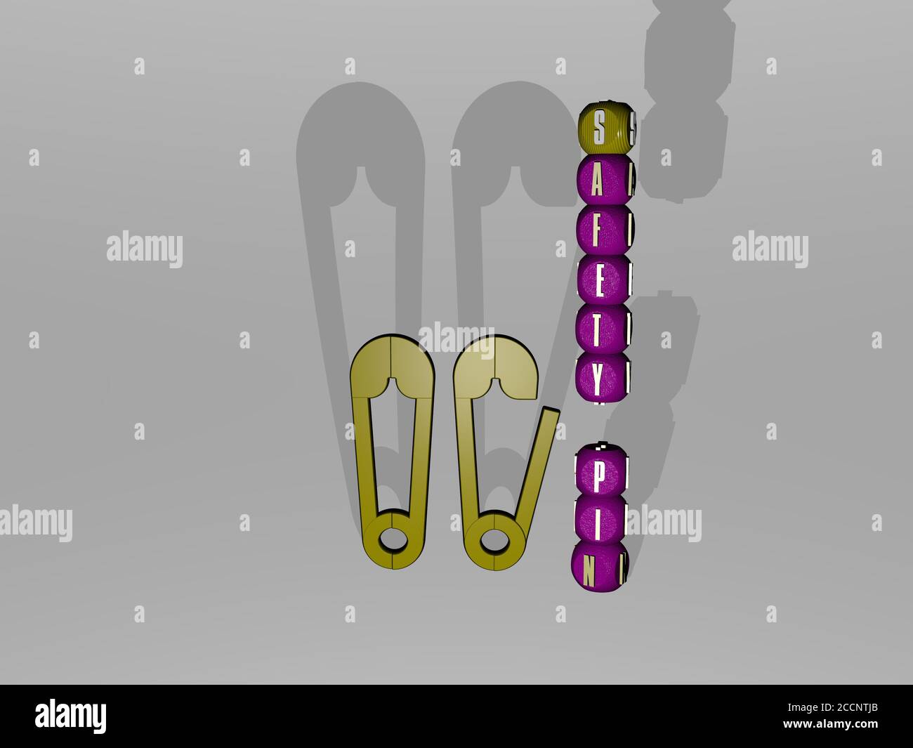 safety pin text beside the 3D icon, 3D illustration Stock Photo - Alamy