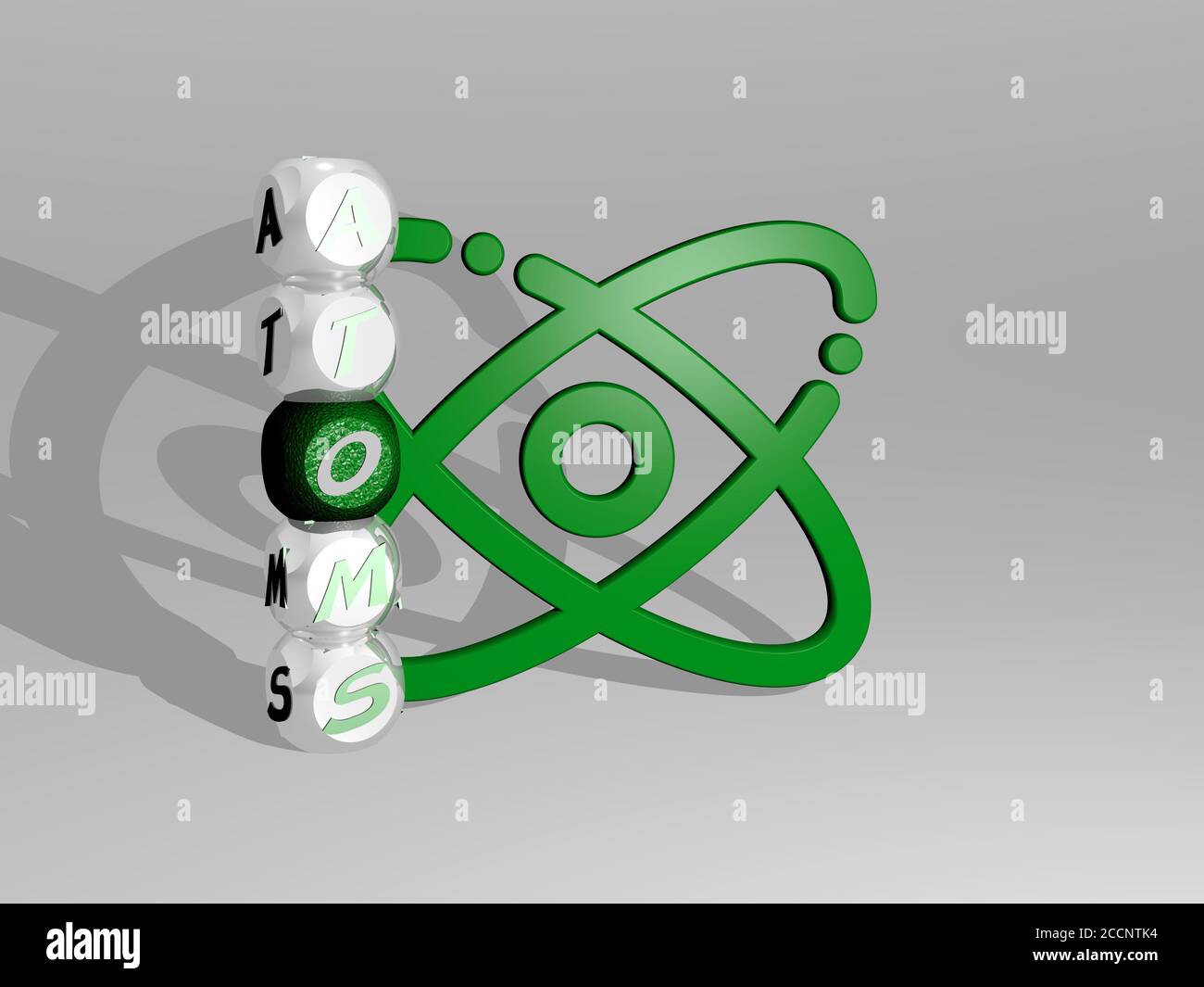3D representation of atoms with icon on the wall and text arranged by ...