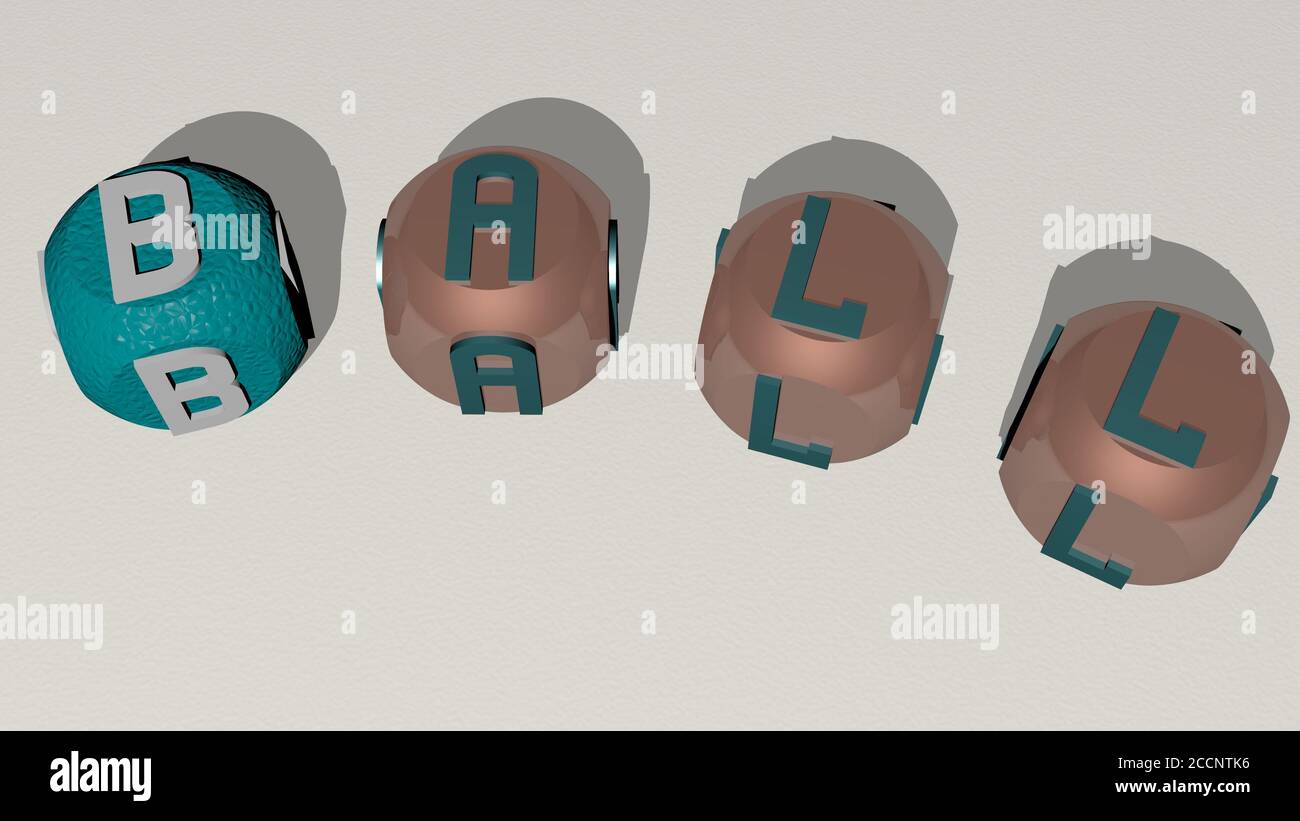 BALL curved text of cubic dice letters, 3D illustration Stock Photo - Alamy
