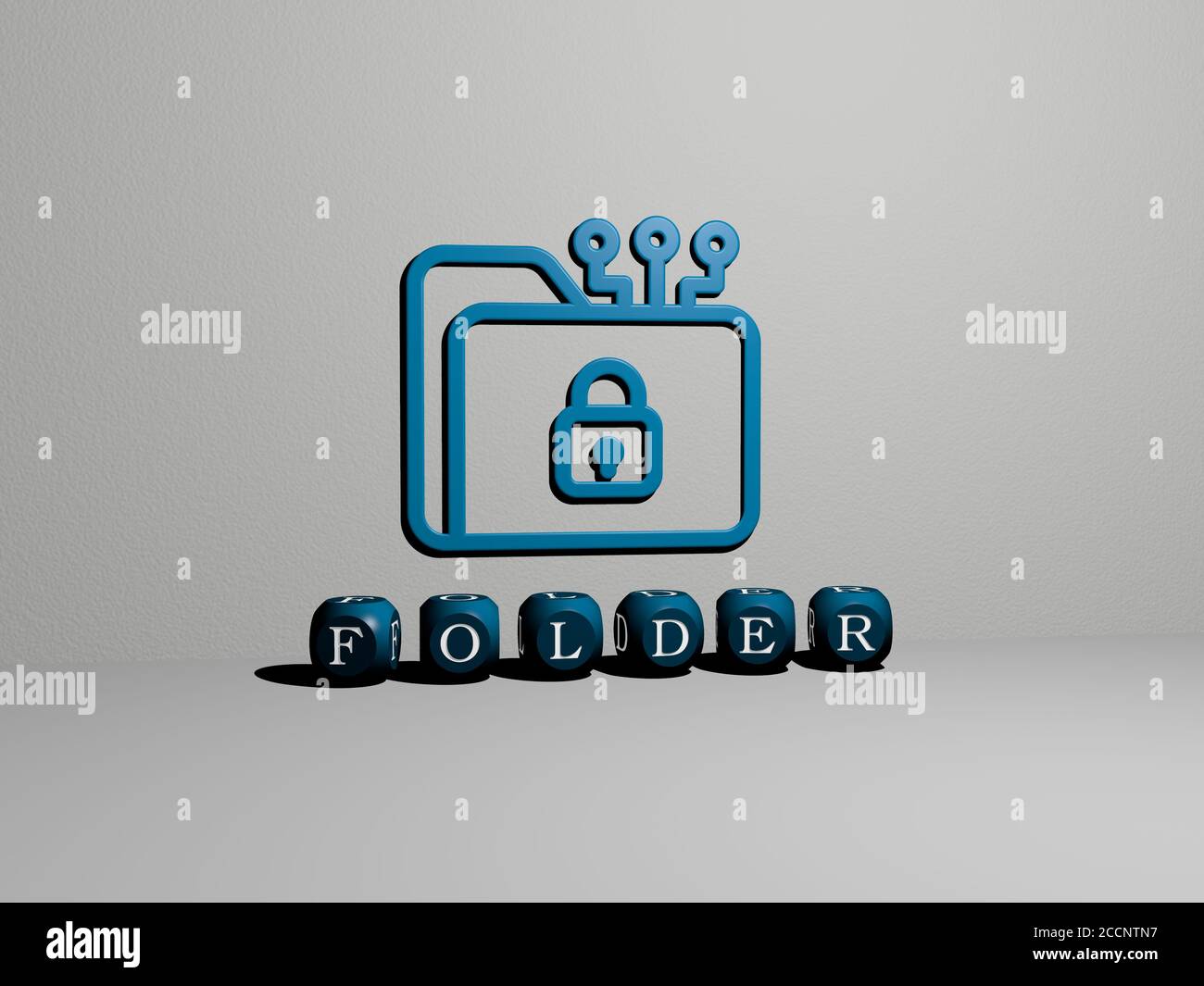 folder 3D icon on the wall and text of cubic alphabets on the floor, 3D ...