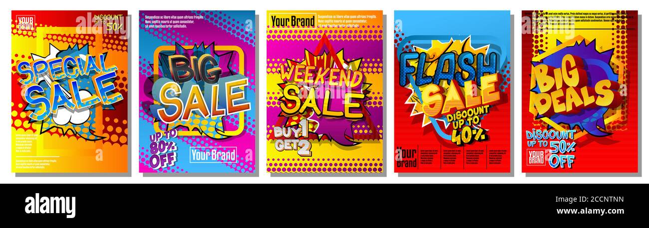 Comic book style fashion sale template. Cartoon social media post ...
