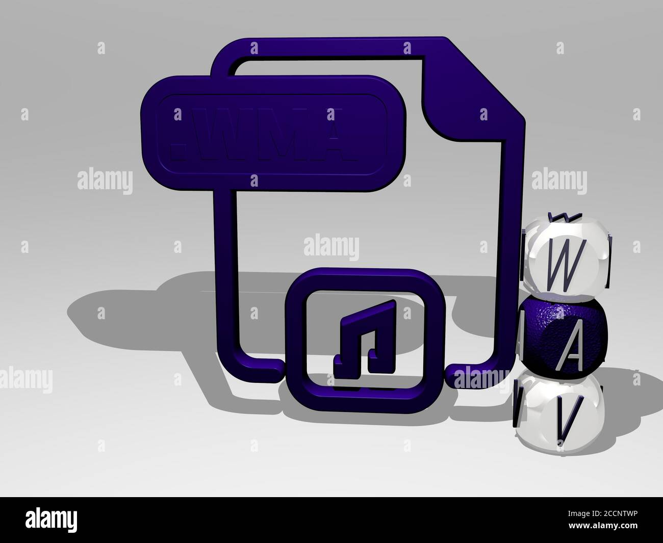 WAV 3D icon beside the vertical text of individual letters, 3D ...