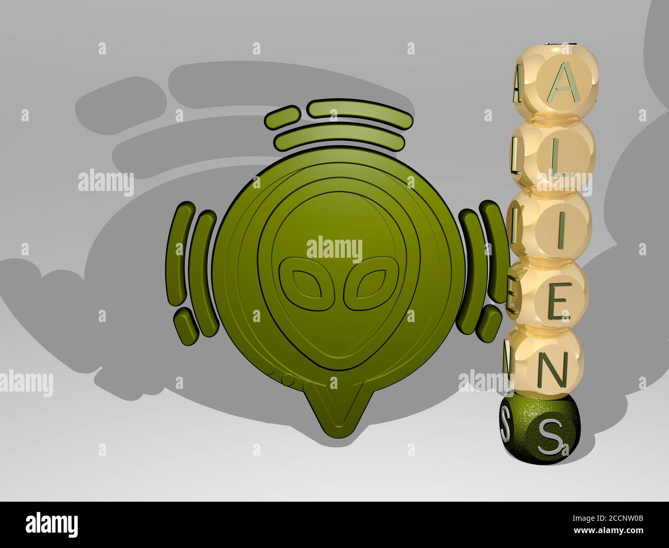 aliens 3D icon beside the vertical text of individual letters, 3D ...