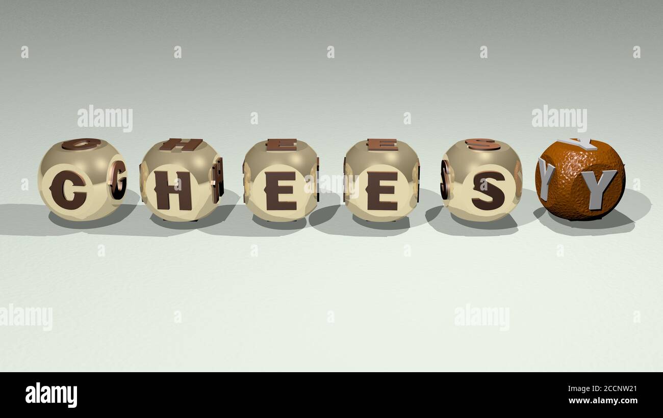 Food: CHEESY text of cubic individual letters, 3D illustration Stock ...