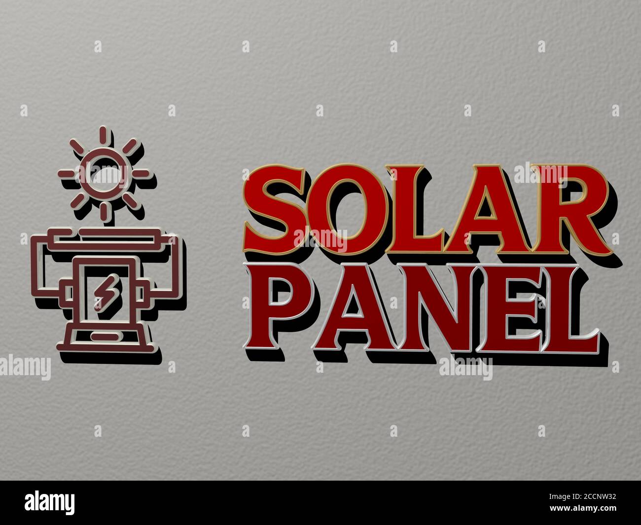 SOLAR PANEL icon and text on the wall, 3D illustration Stock Photo - Alamy