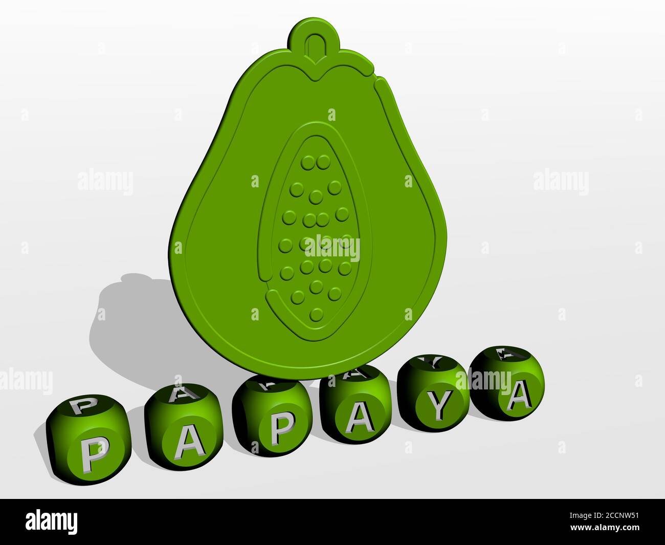 PAPAYA cubic letters with 3D icon on the top, 3D illustration Stock ...