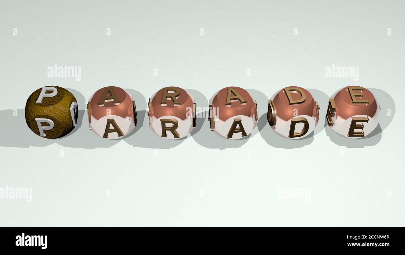 parade text of cubic individual letters, 3D illustration Stock Photo ...