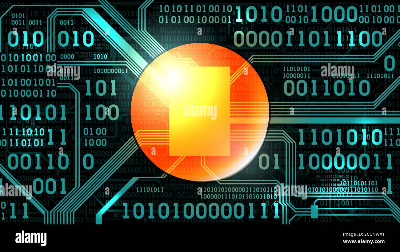 Abstract futuristic background with electronic circuit board binary code and round place for ...