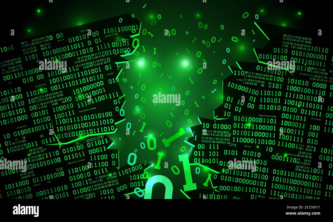 Abstract Futuristic Cyberspace With A Hacked Array Of Binary Data Broken Falling Binary Code