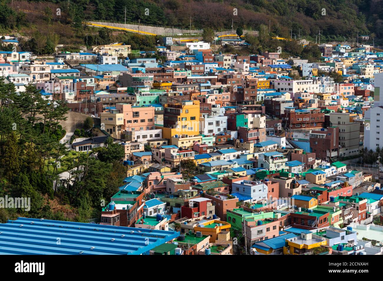 Gamcheon cultural village. Colorful painted houses on a hill ...