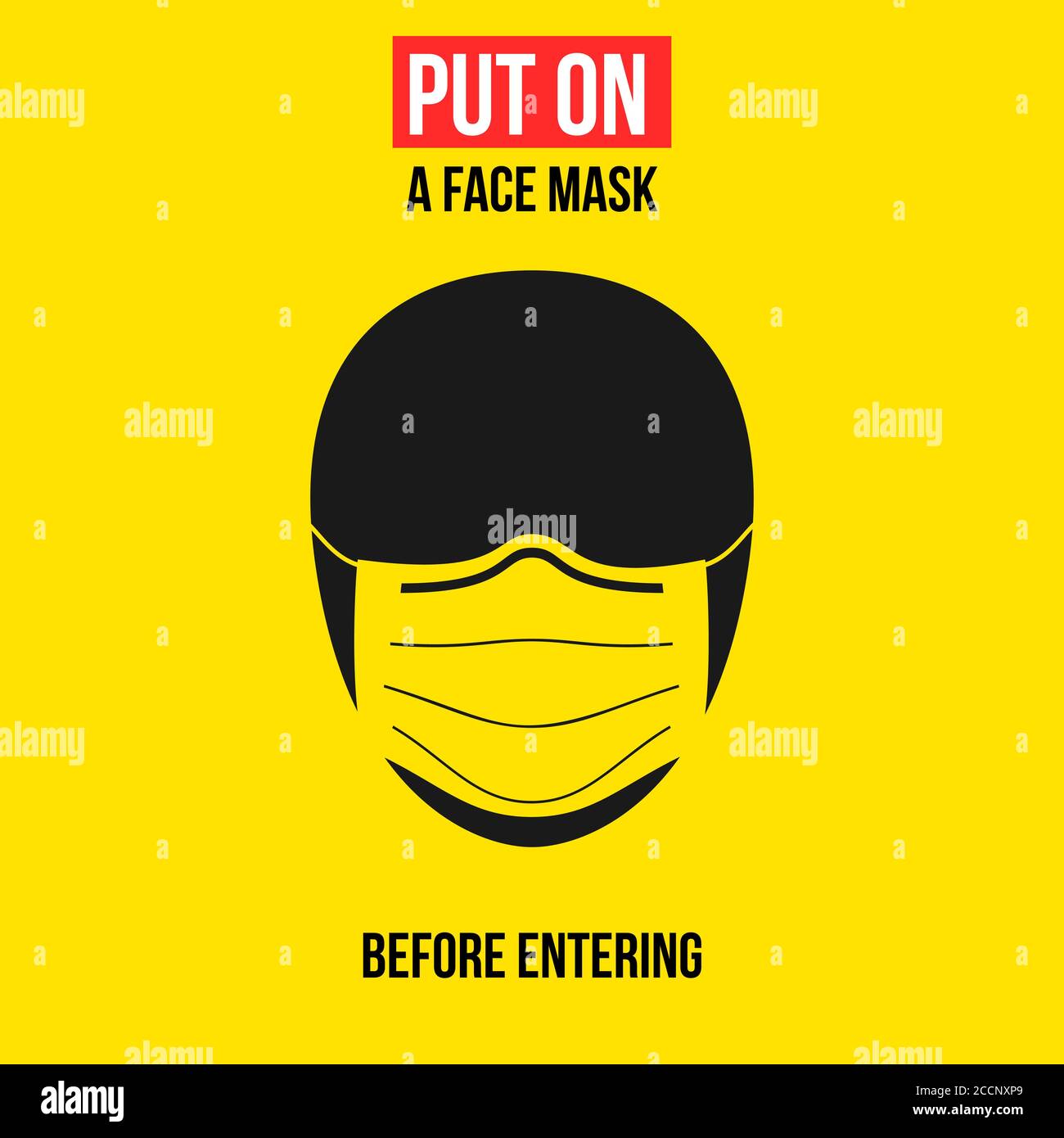 Put on a face mask before entering. Warning sign with face icon on ...