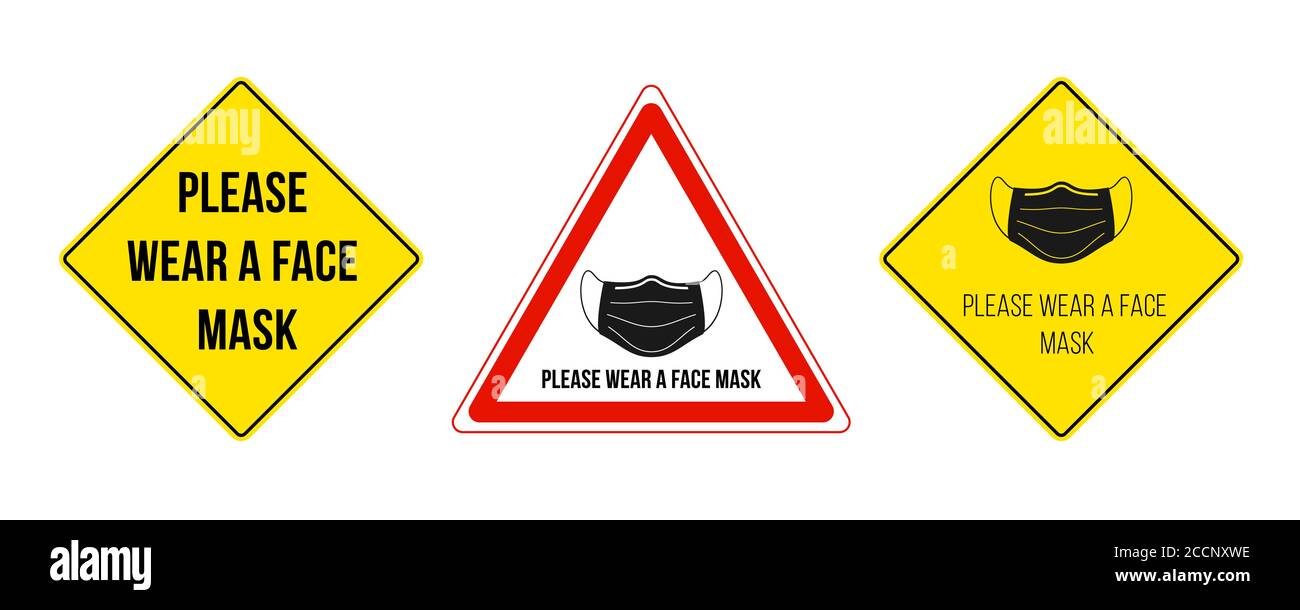 Please wear a face mask. Set of warning sign. Vector illustration Stock ...