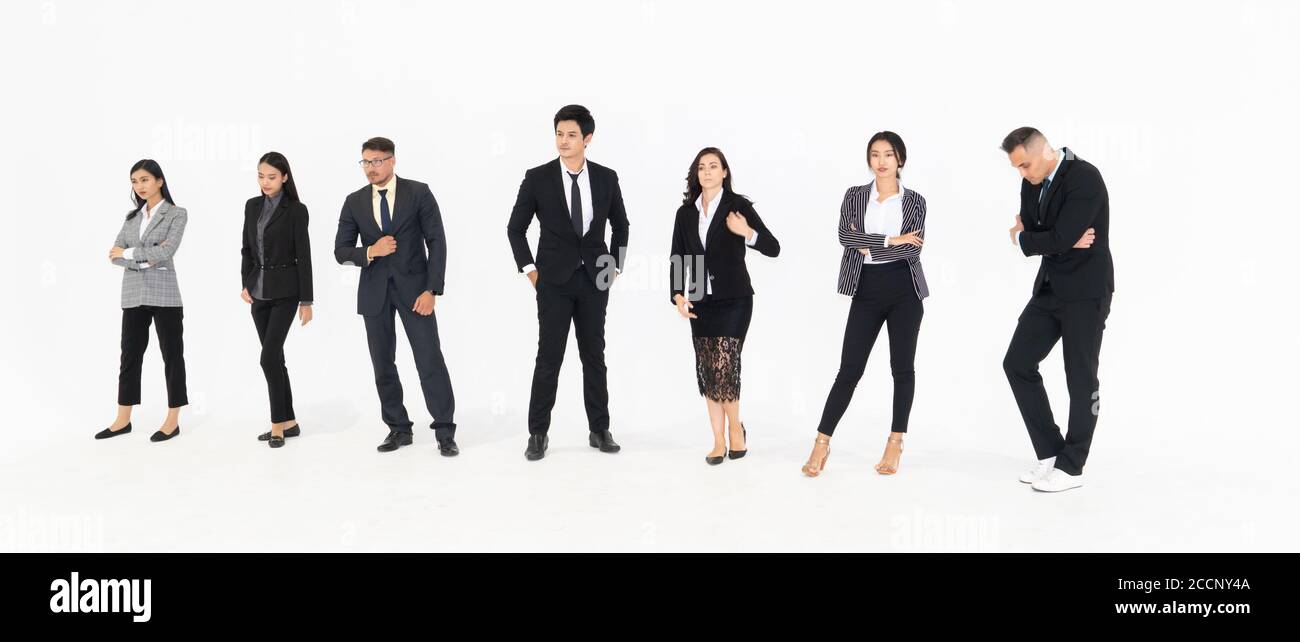 Full body portrait of many business people on white background Stock ...