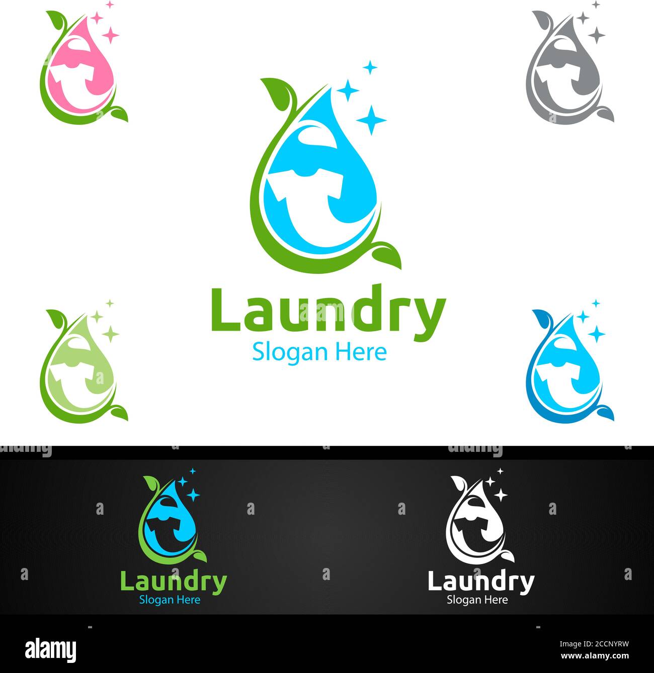 Eco Laundry Dry Cleaners Logo with Clothes, Water and Washing Concept ...