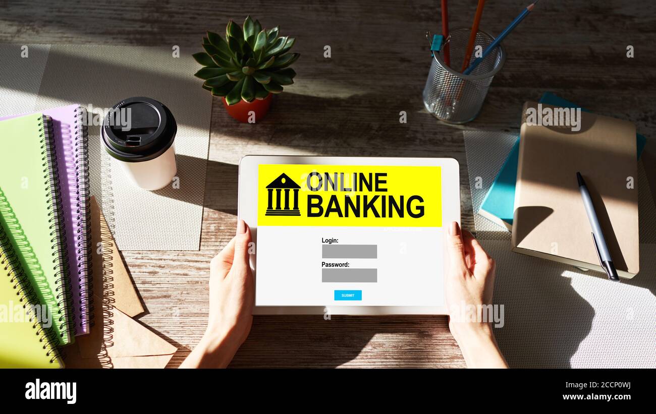 Online banking application on mobile device screen. Financial and ...