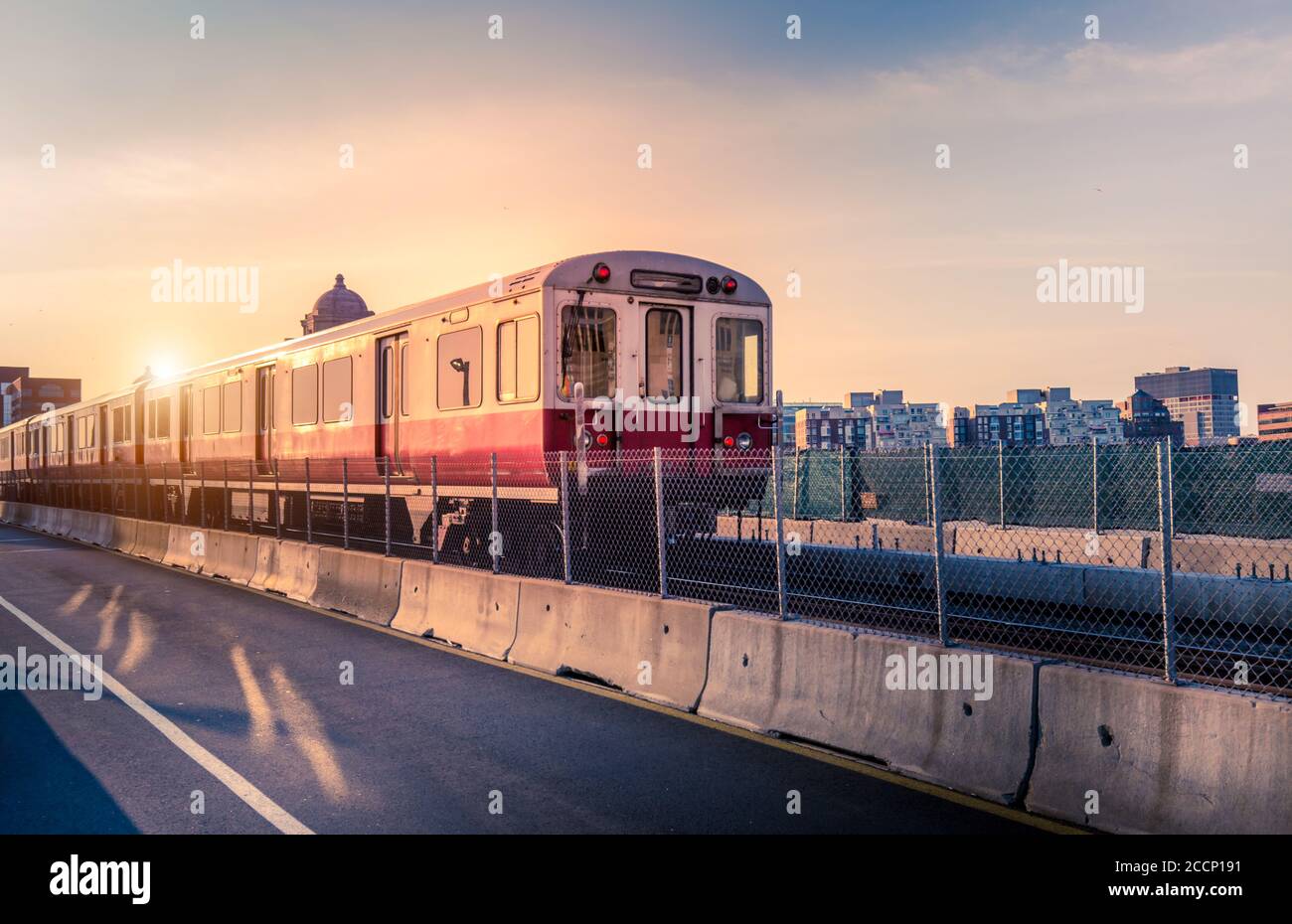 Boston subway lines, train crossing Longfellow bridge over scenic ...