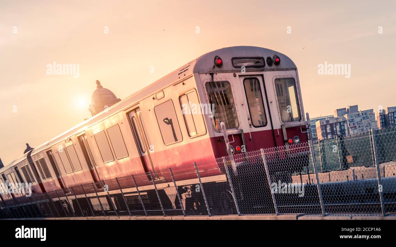 Boston subway lines, train crossing Longfellow bridge over scenic ...