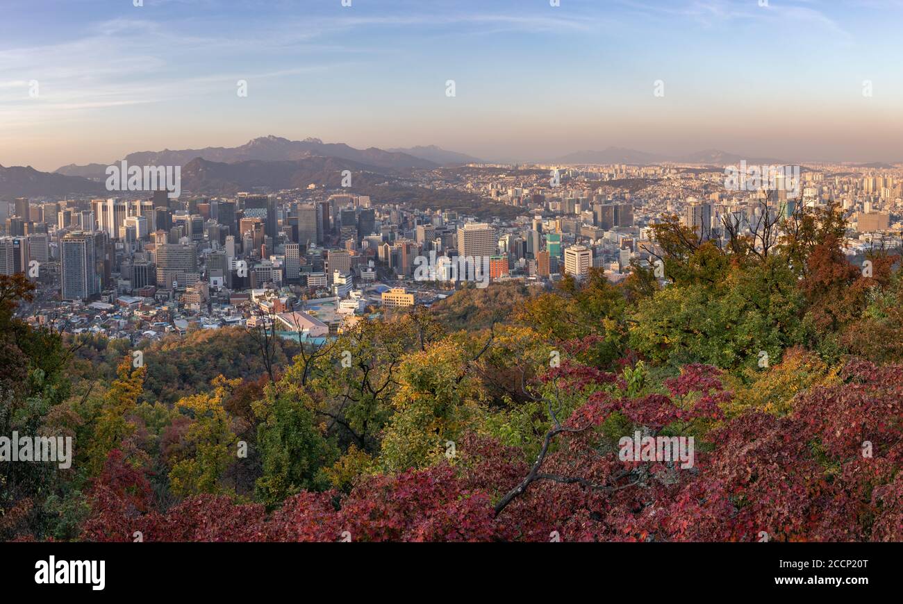 Panoramic view of Seoul taken from N Seoul Tower. City skyline ...