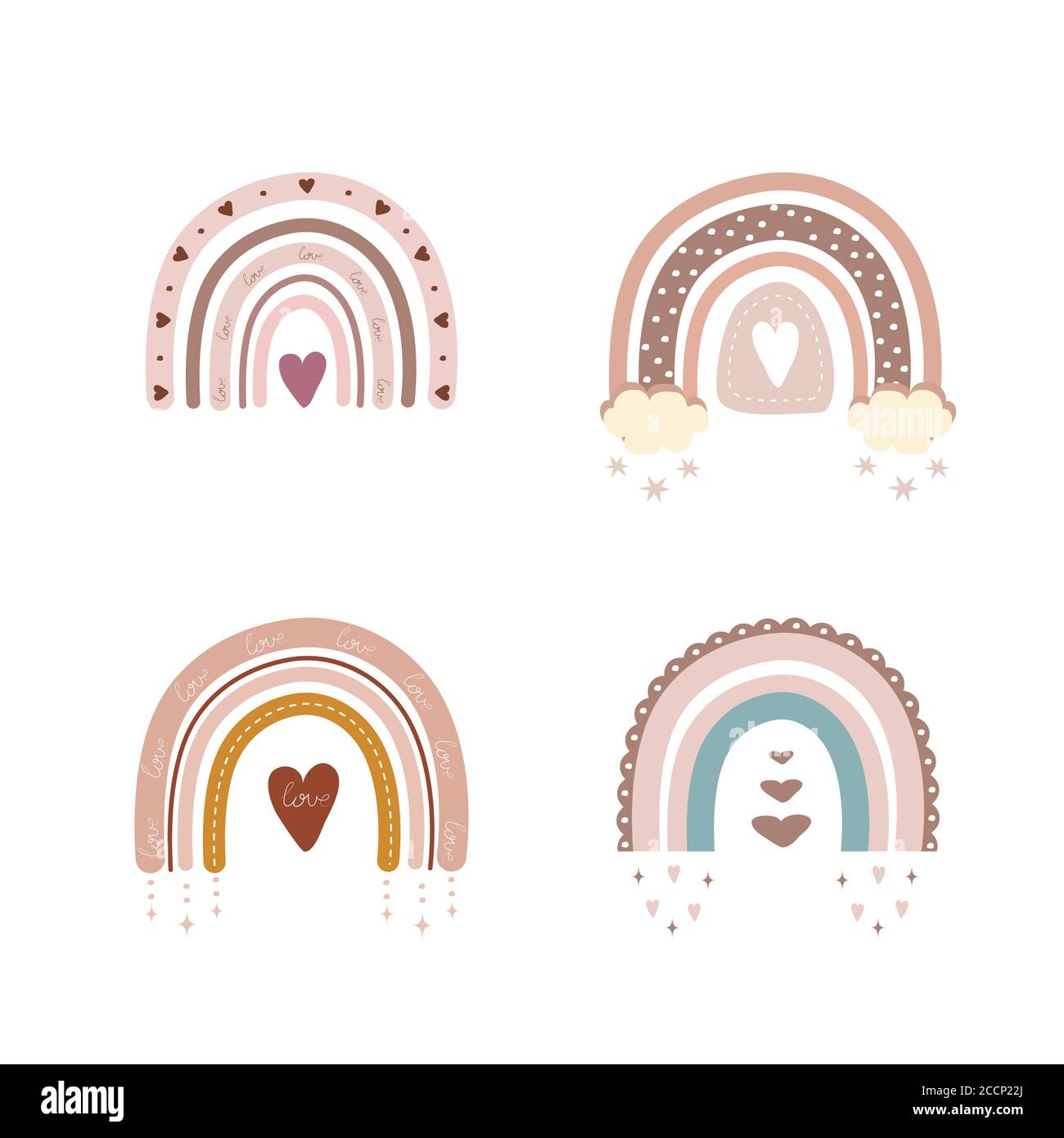 Trendy rainbows in boho style in different color. Rainbows with cloud ...