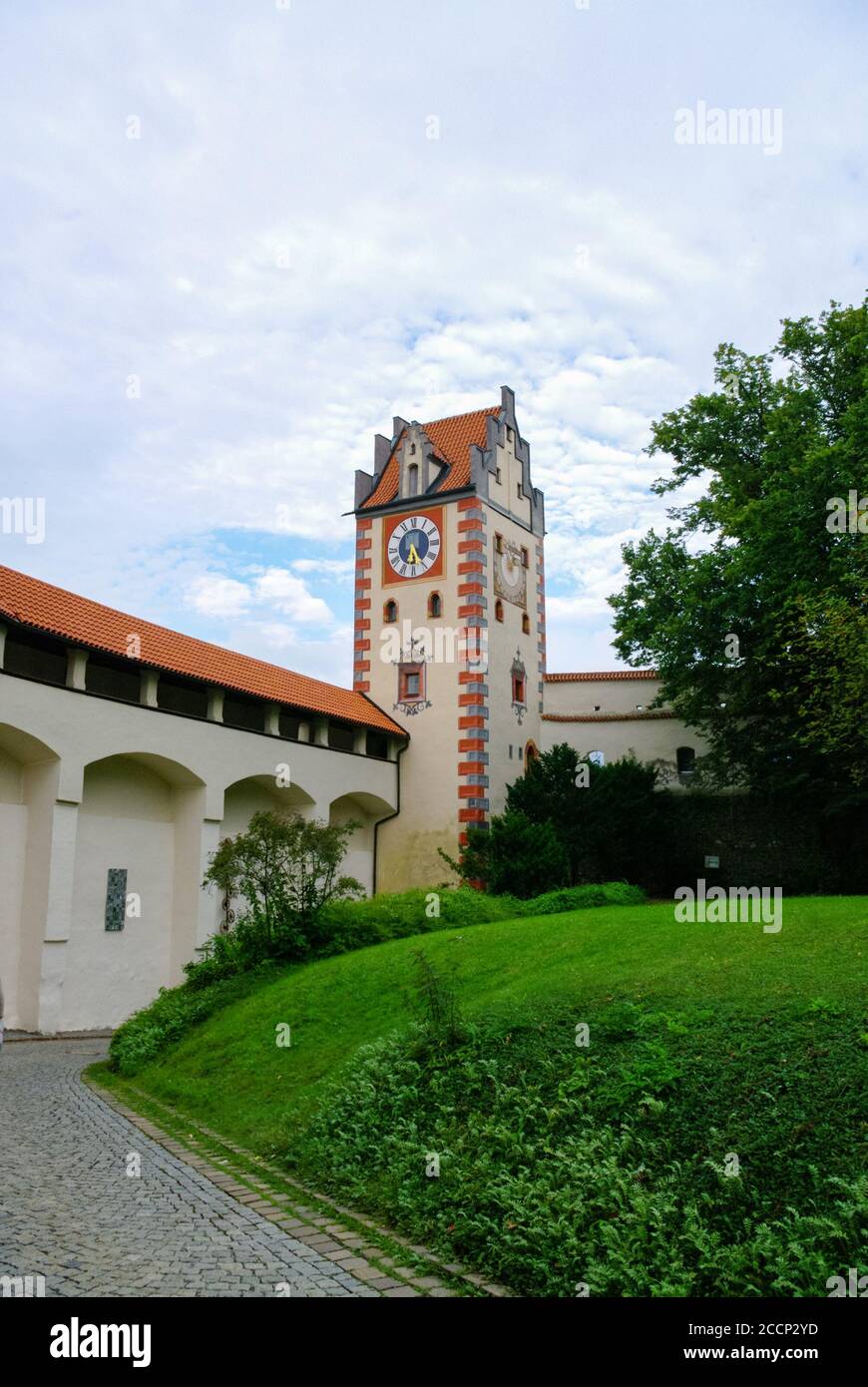 Clock tower of Hohes schloss, medieval castle in the middle of Fussen ...