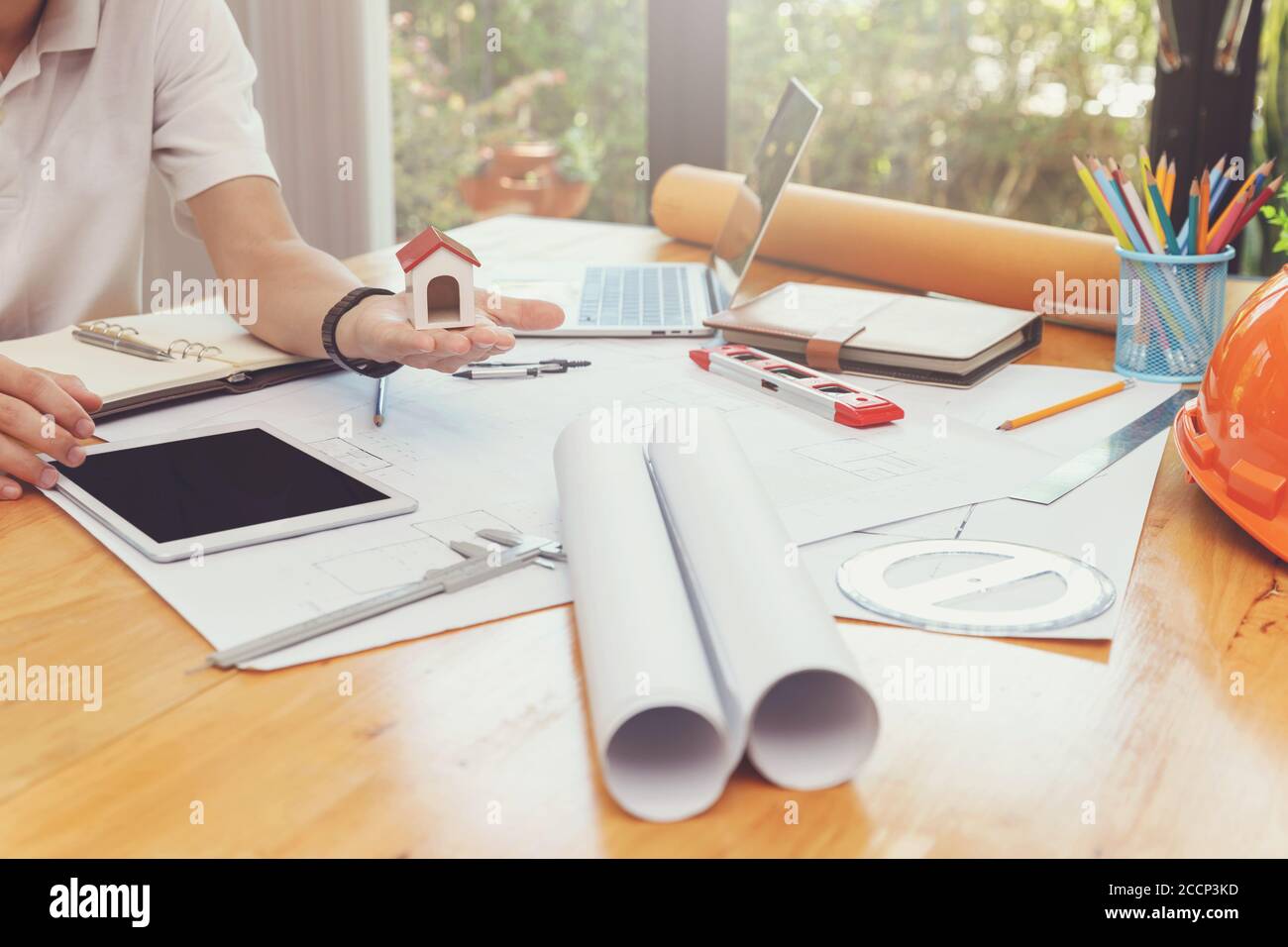Engineer and Architect concept, Close up house model on Interior ...