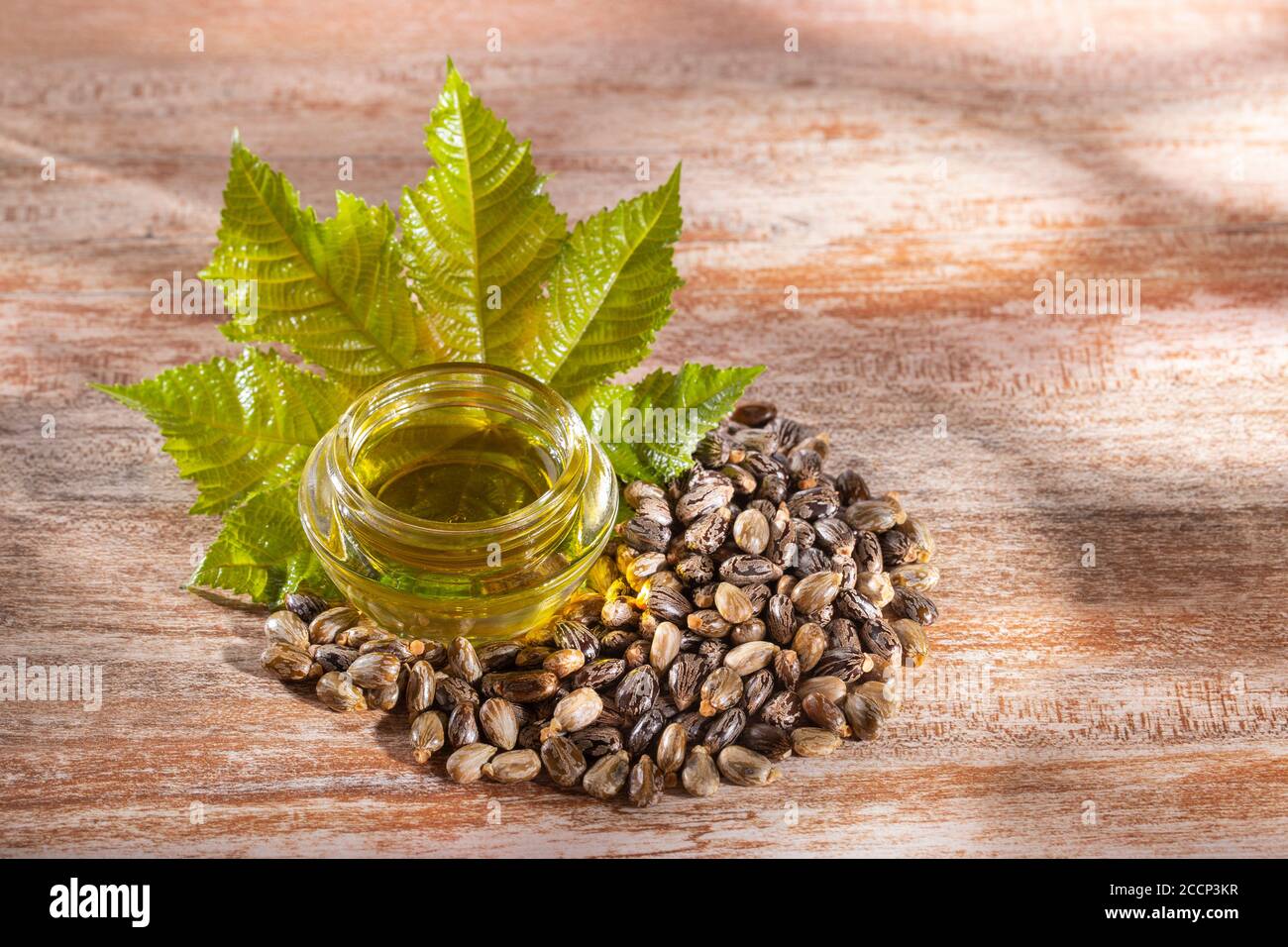 castor oil and seeds, on wooden background Stock Photo - Alamy
