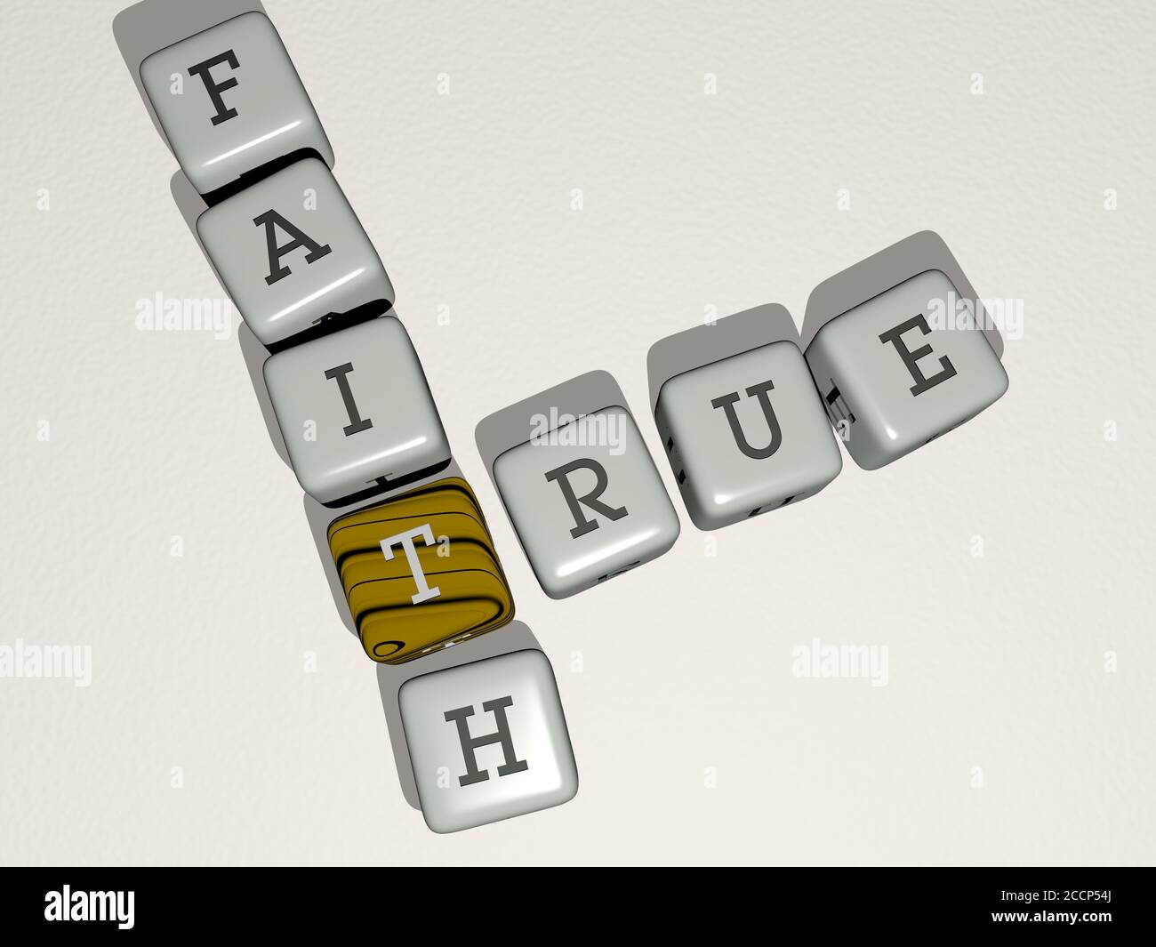 TRUE FAITH crossword by cubic dice letters, 3D illustration Stock Photo ...